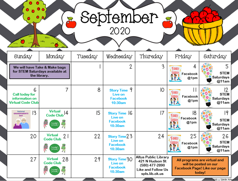 September 2020 Calendar Southern Prairie Library